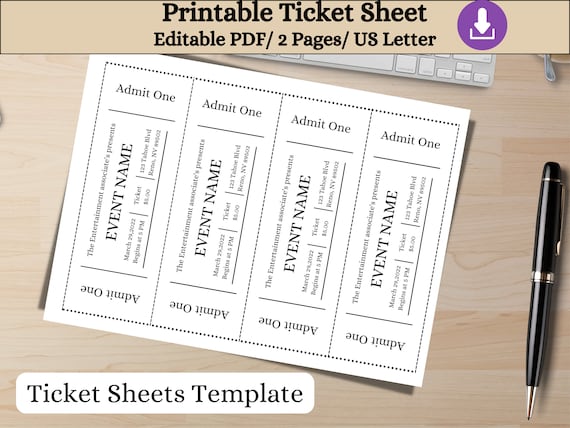Blank Ticket Raffle Ticket Template Admit One Custom Event - Etsy