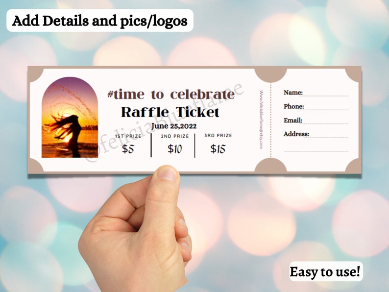 Beige or Cream Ticket, Editable Raffle Template Ticket, Diy Ticket ...