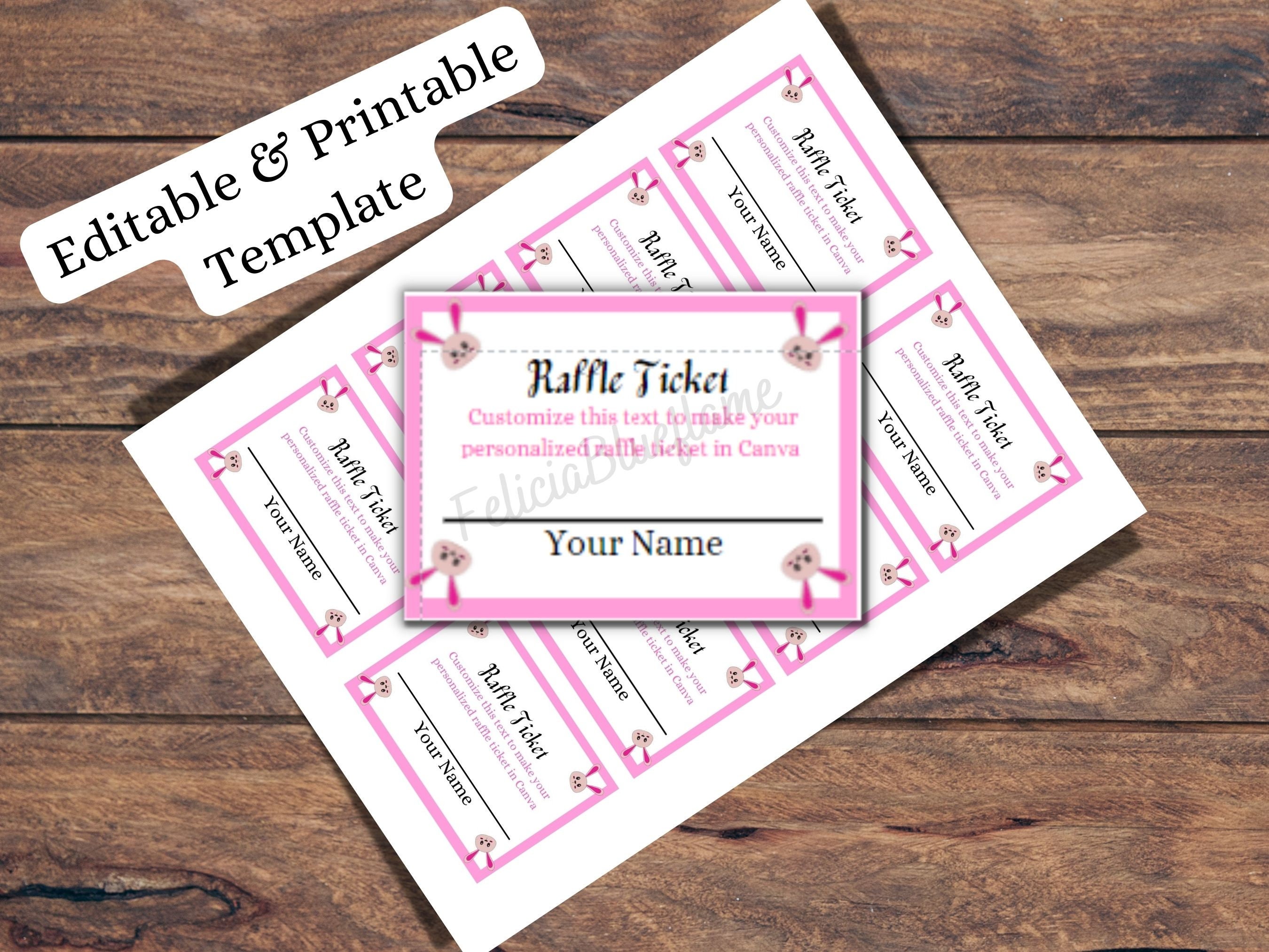 Pink Ticket, Raffle Ticket Template, Easter Themed Raffle Ticket ...
