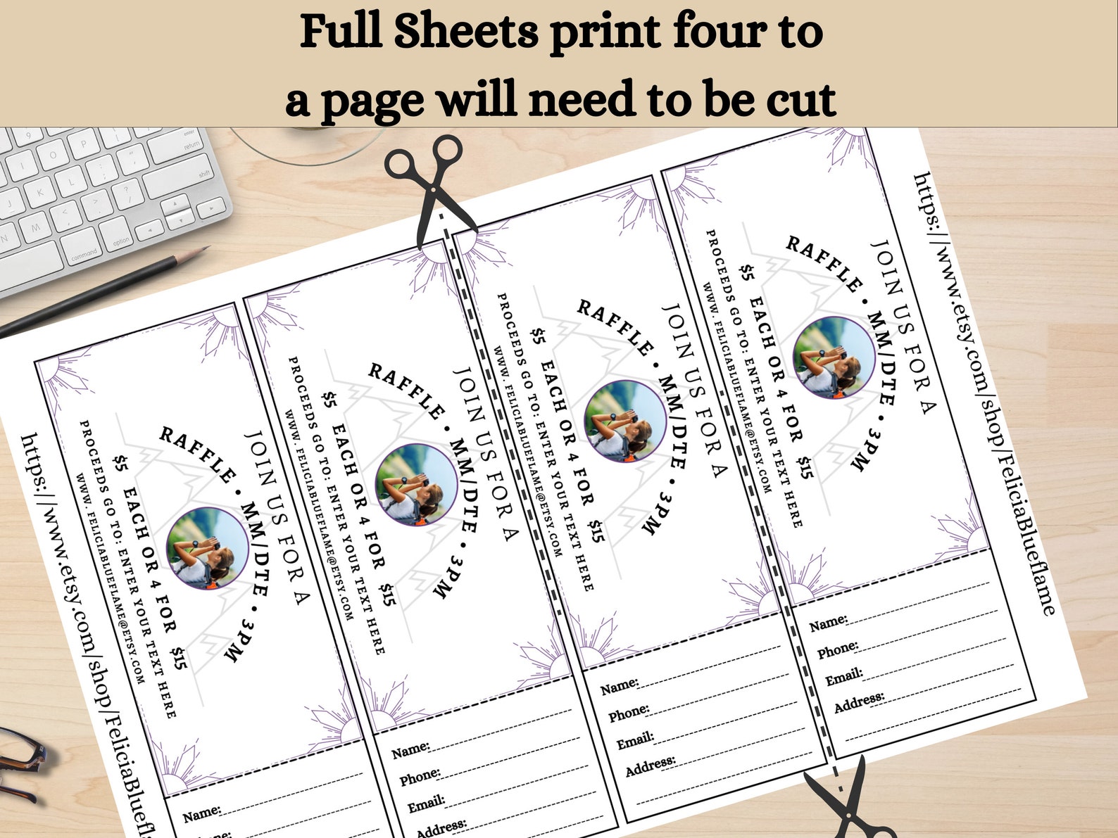 Purple, Black and White Ticket, Adventure Ticket, Blank Raffle Template ...