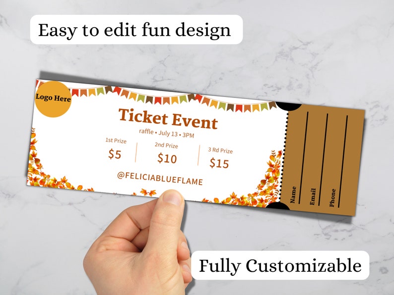 Thanksgiving Ticket, Blank Editable Raffle Template Ticket, Diy Ticket ...