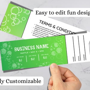 Green and Yellow Ticket, Blank Editable Raffle Template Ticket, Diy ...
