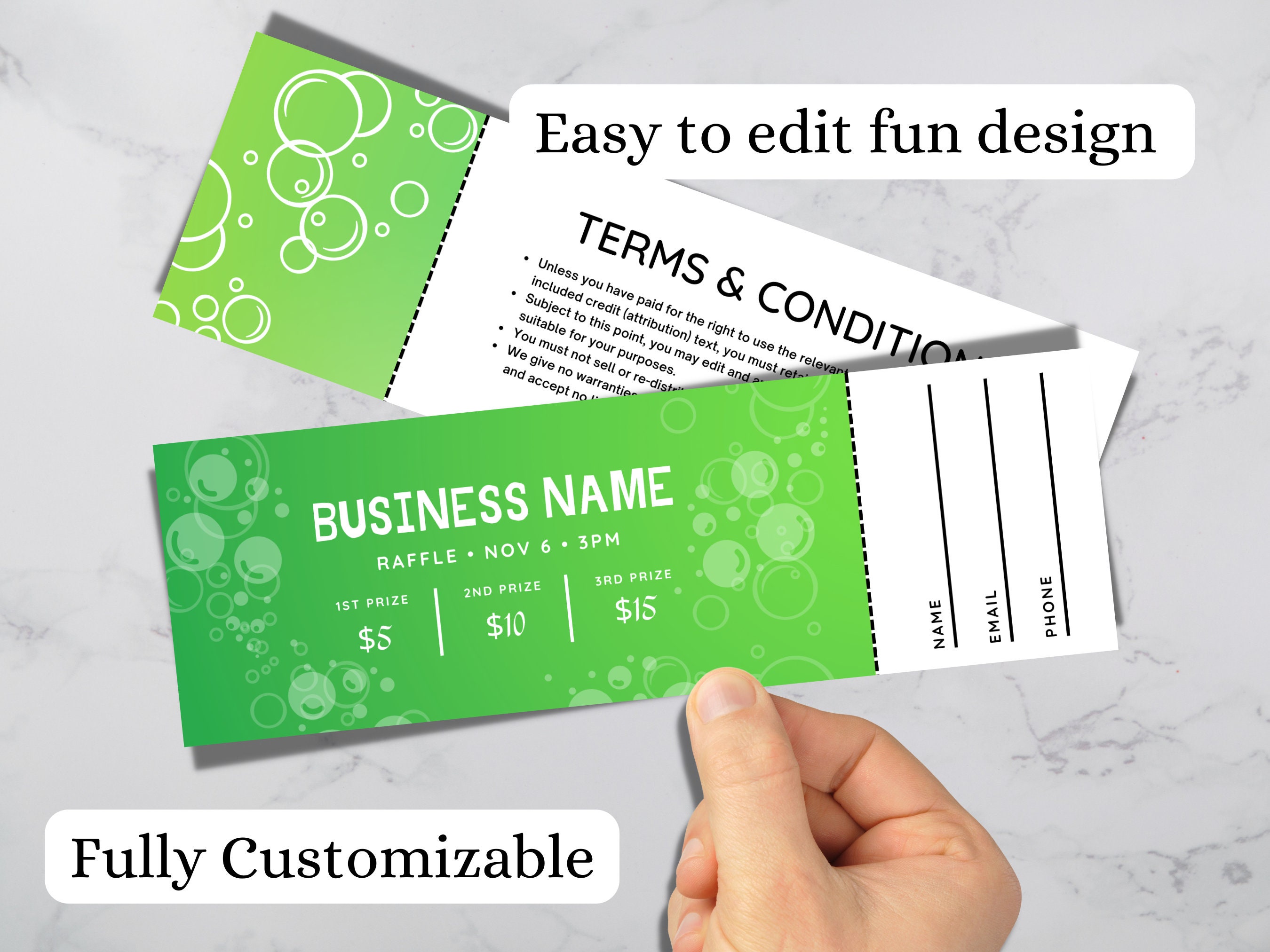 Green and Yellow Ticket, Blank Editable Raffle Template Ticket, Diy ...