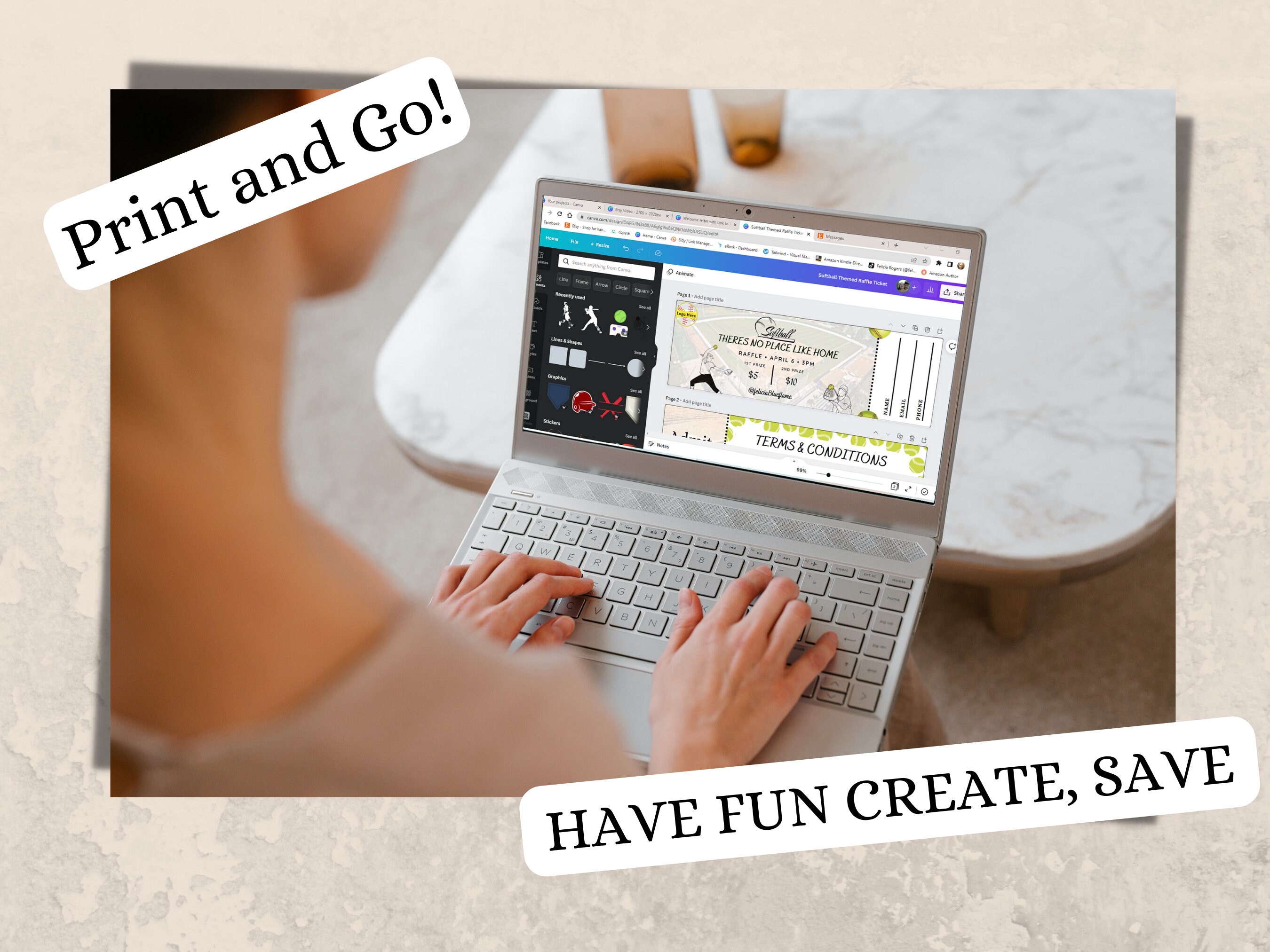 Softball Ticket, Editable Raffle Template Ticket, Diy Ticket, Custom ...