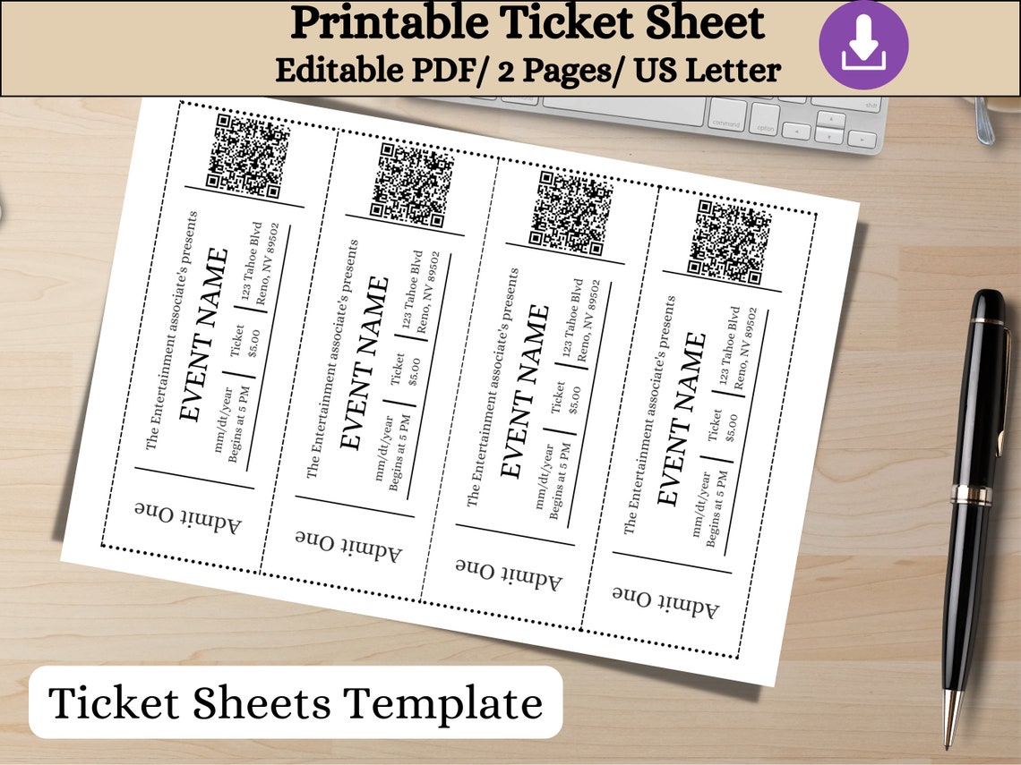 Blank Ticket, Spooky Raffle Ticket, QR Coded, Event Ticket Sheet ...