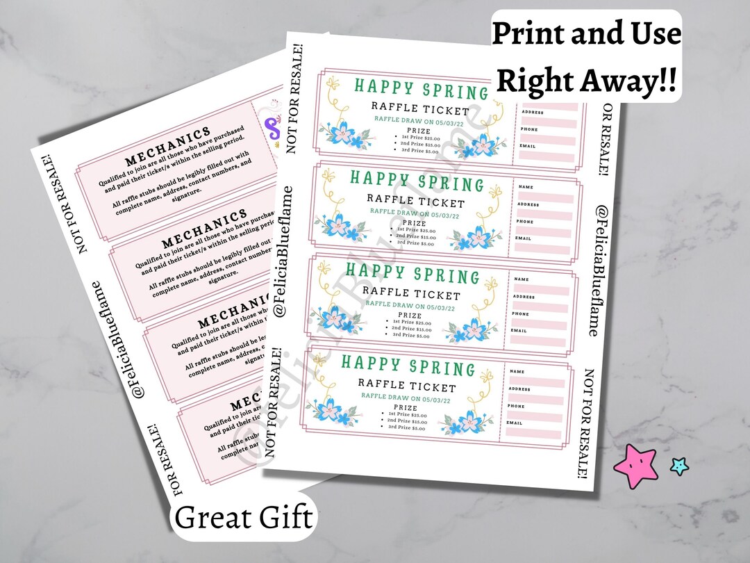 Editable Ticket Template, Spring Themed Raffle Template, 4 Set to 8 ...