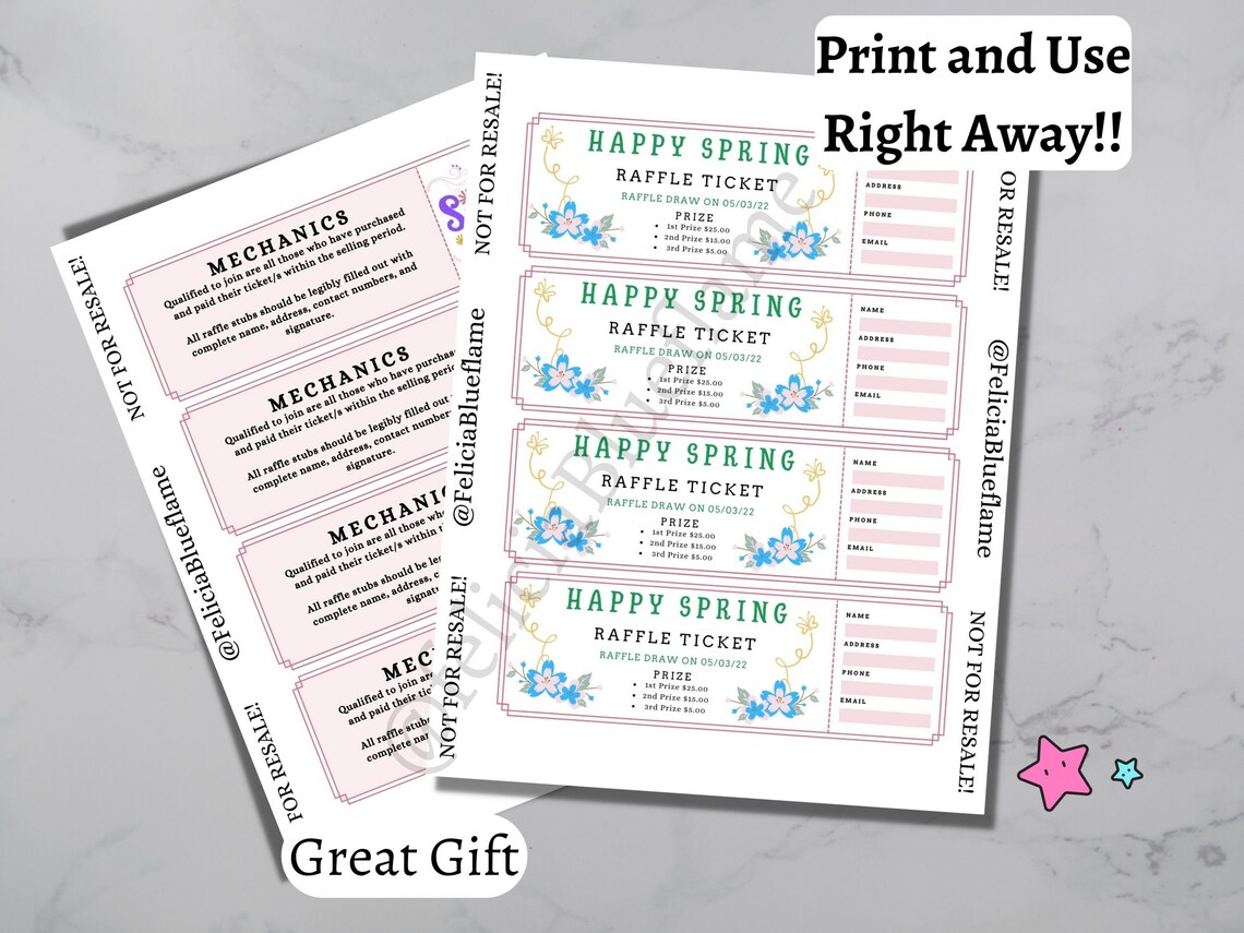 Editable Ticket Template, Spring Themed Raffle Template, 4 Set to 8 ...