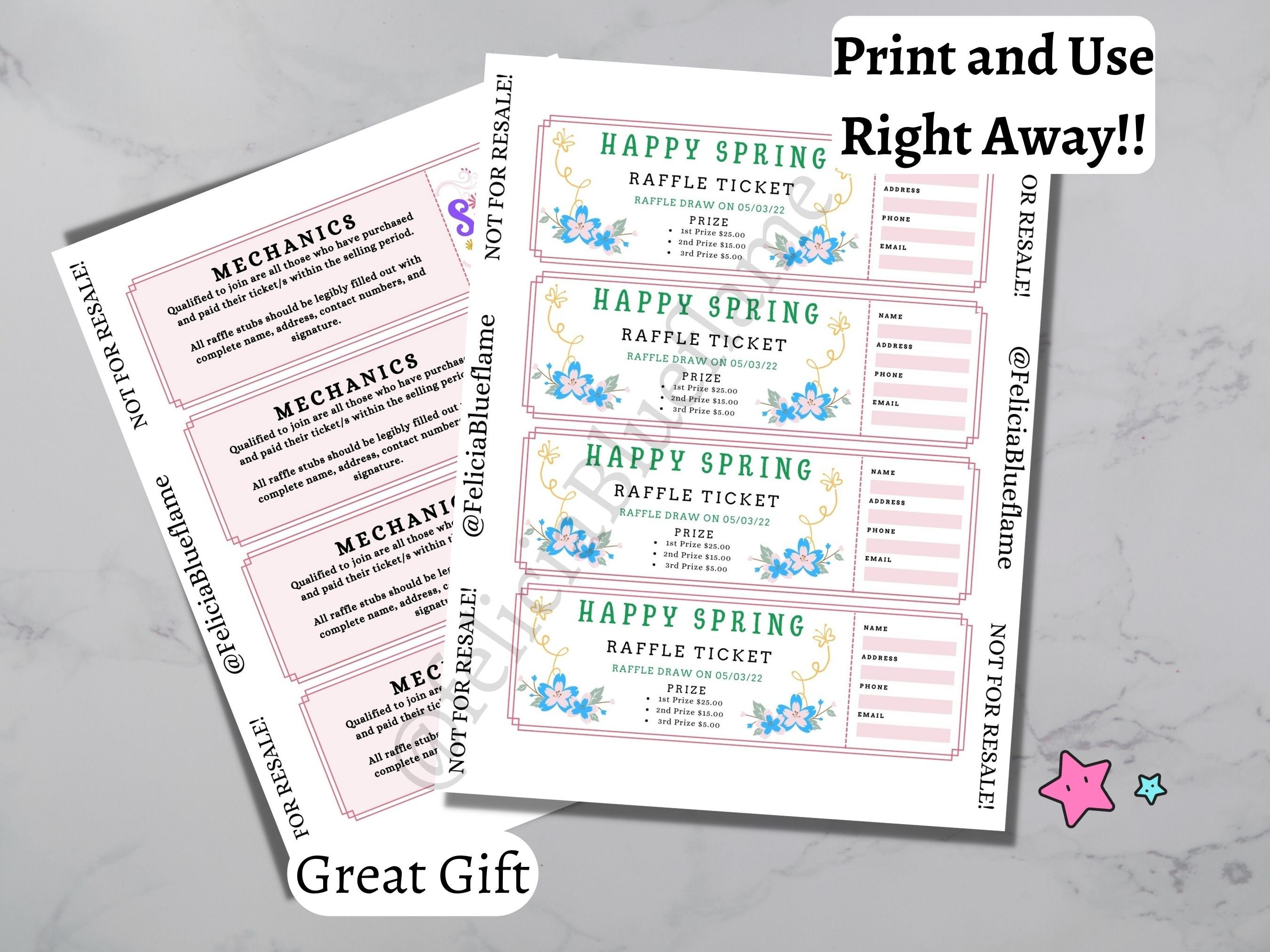 Editable Ticket Template, Spring Themed Raffle Template, 4 Set to 8 ...