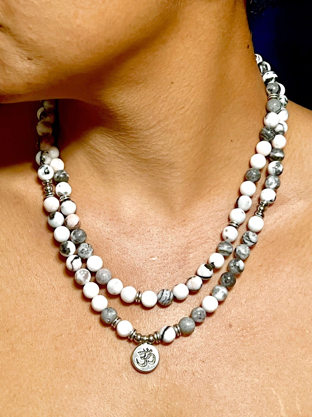 Pink Zebra Stone 108 Mala Bead Necklace | Layered Gemstone Jewelry - Etsy