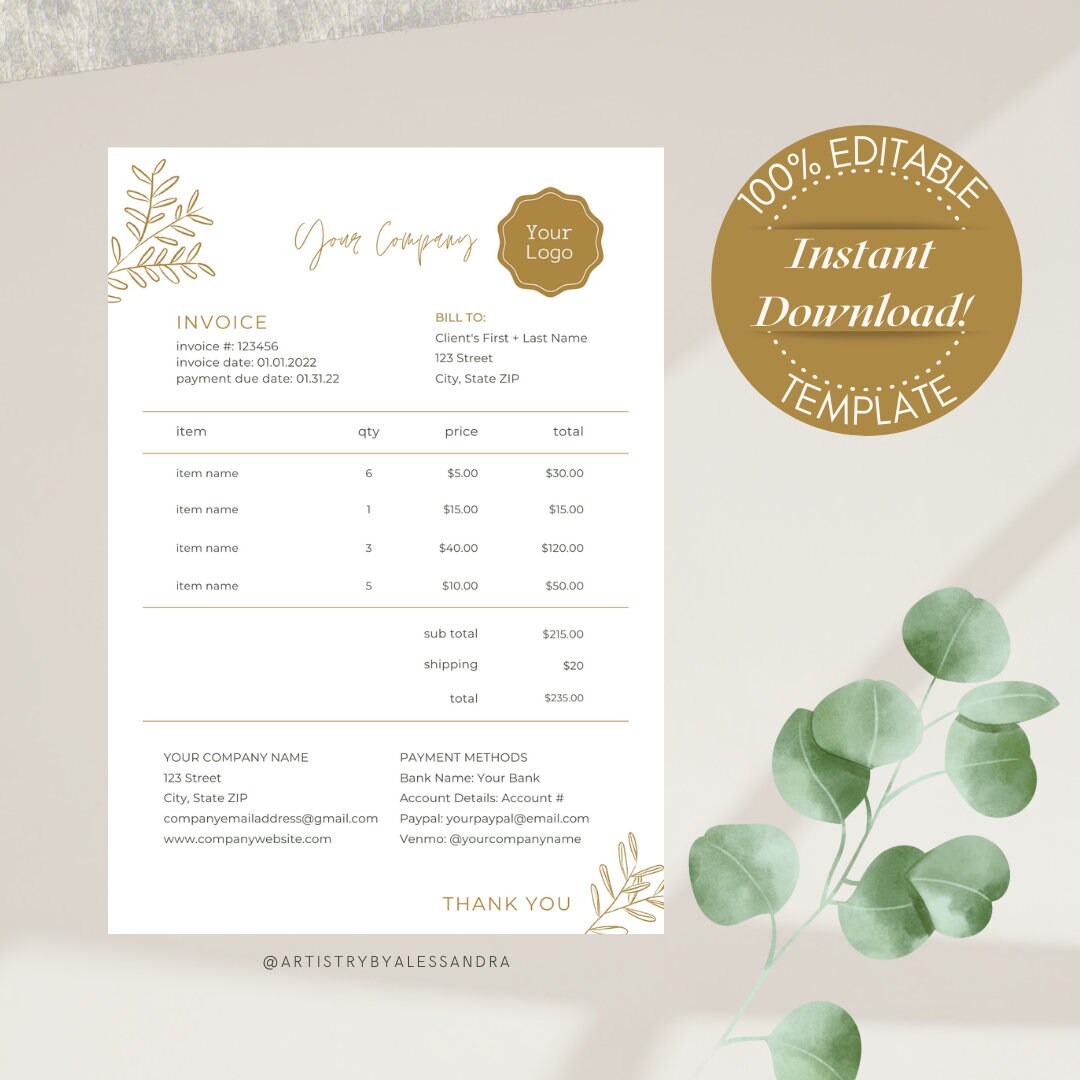 Minimalist Invoice Template | Boho Small Business | Modern Client ...