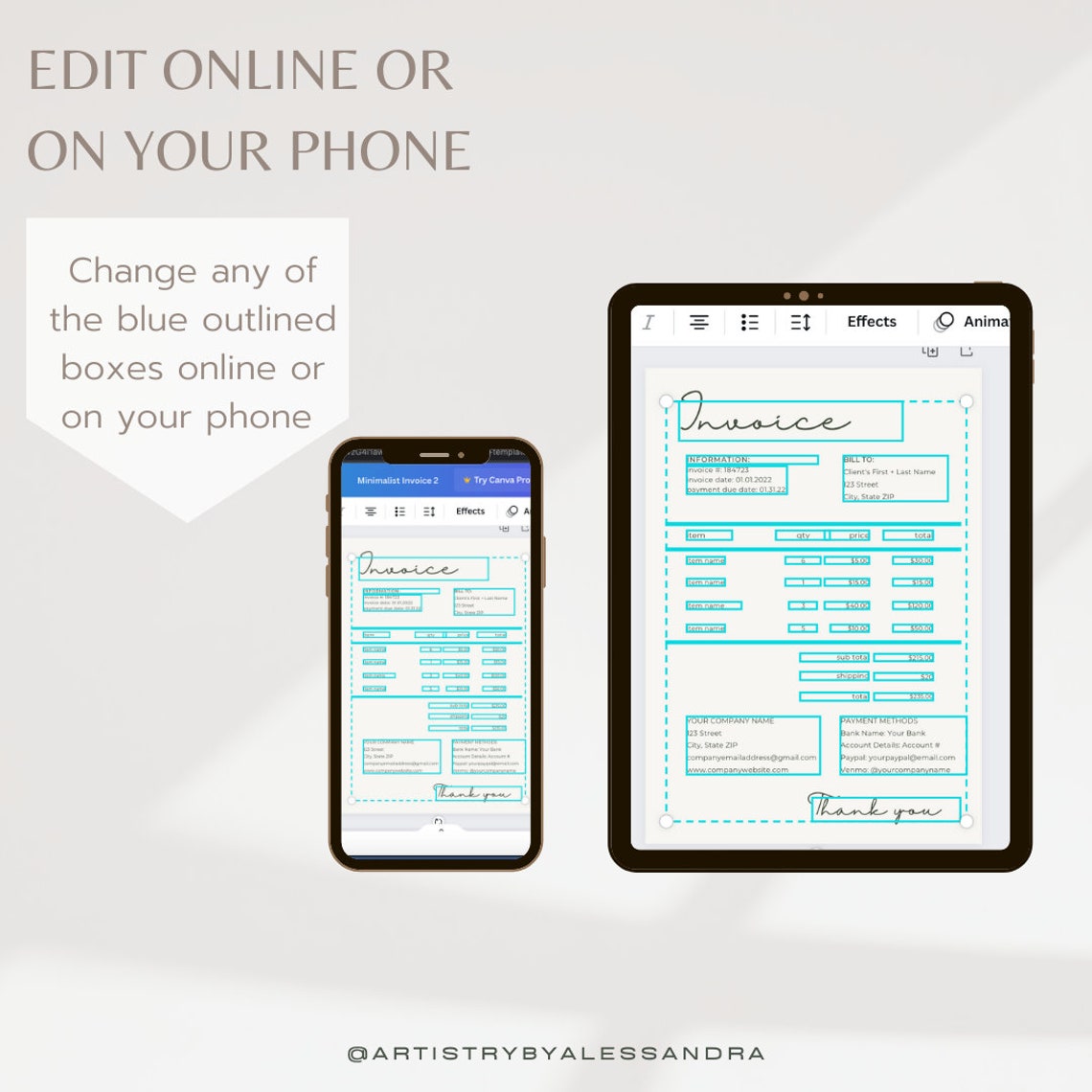 Sleek Modern Editable Invoice Template | Printable Invoice Form ...