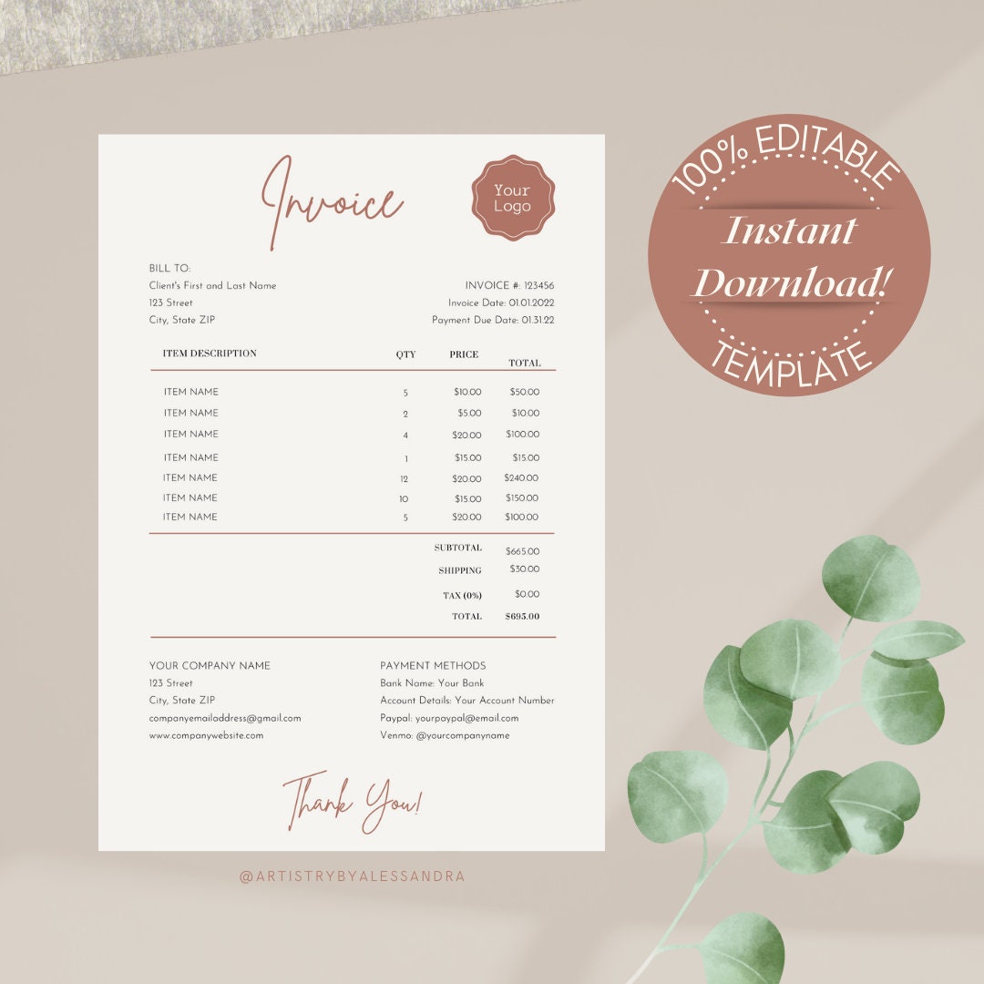 Captivating Minimalist Invoice | Boho Small Business | Modern Client ...