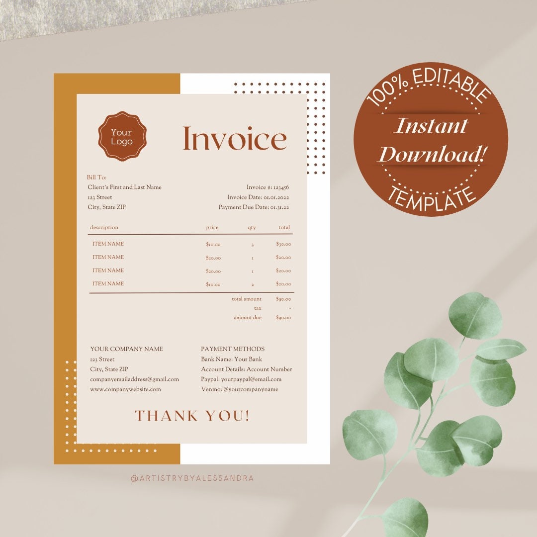 Captivating Minimalist Invoice | Boho Small Business | Modern Client ...