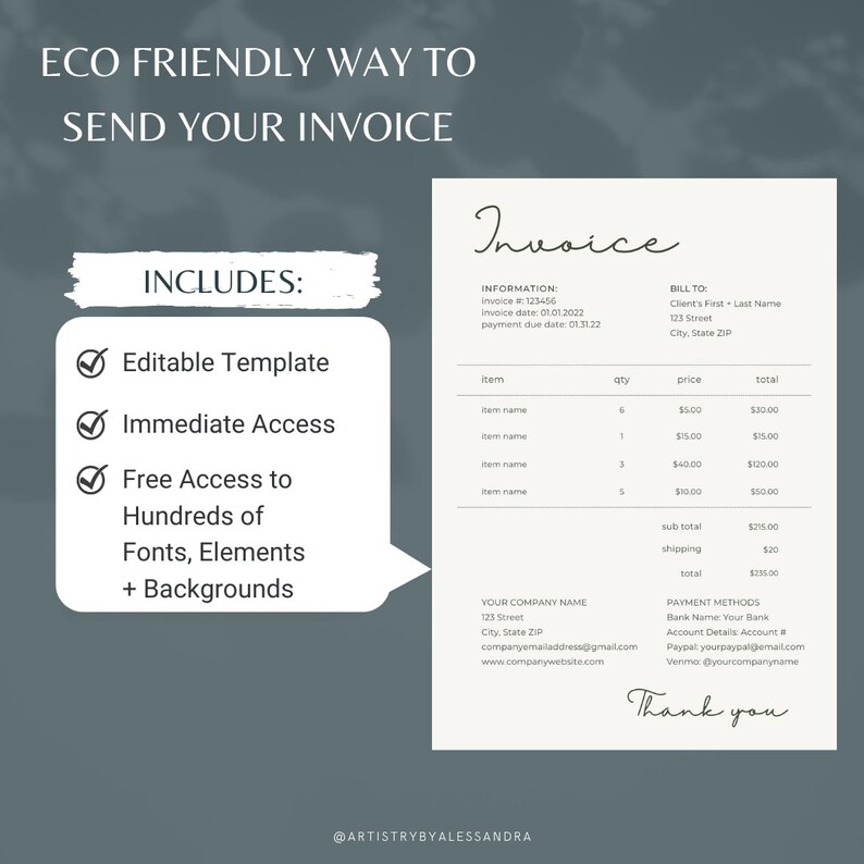 Sleek Modern Editable Invoice Template | Printable Invoice Form ...