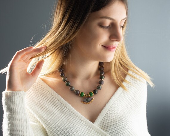 Fancy Statement Necklace Unique Handmade Evil Eye Pendant - Etsy