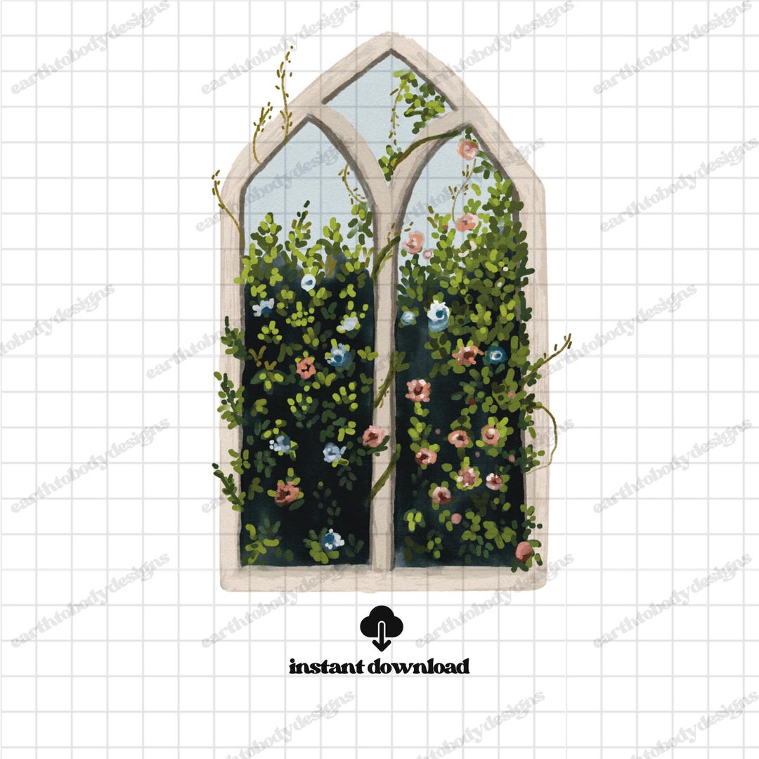Hand Drawn Cottagecore Window Design Digital Download PNG for Stickers ...