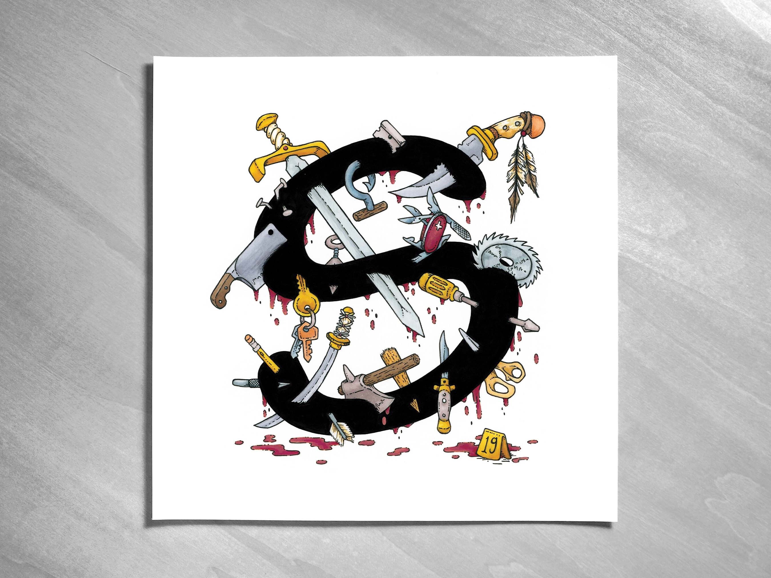 S is for Stab Print 8x8 Fine Art Print, Horror Spooky Art, Artist Print ...