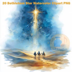 Bethlehem Star Watercolor Clipart, Nativity Scene Pngs (digital ...