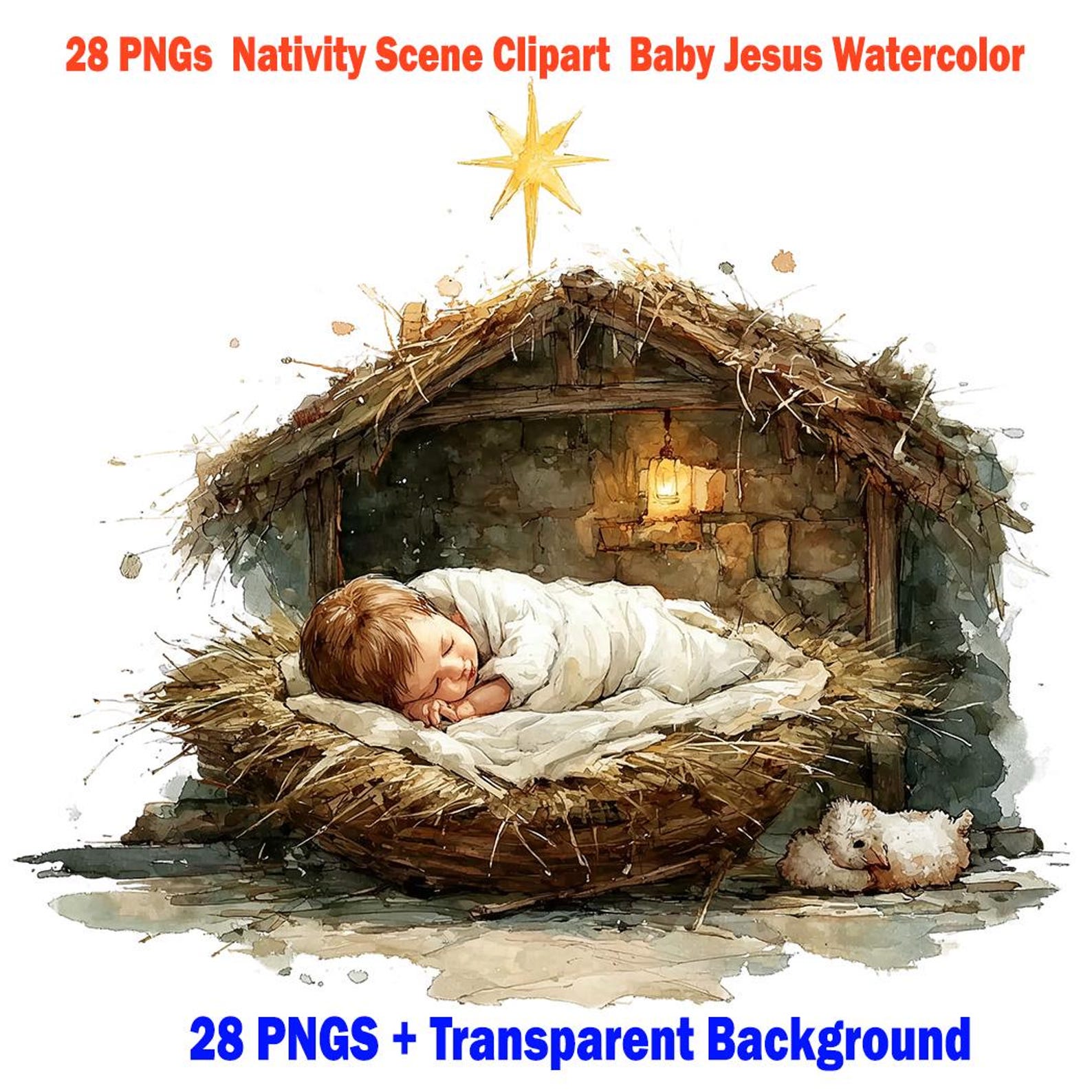 Nativity Scene Clipart, Baby Jesus Watercolor PNG, Christmas Clipart ...