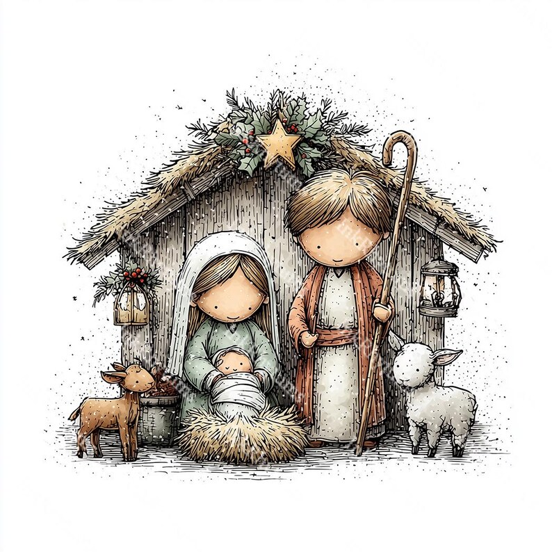 Cute Christmas Nativity Scene Clipart Bundle - 26 PNG Cute Holy Family ...