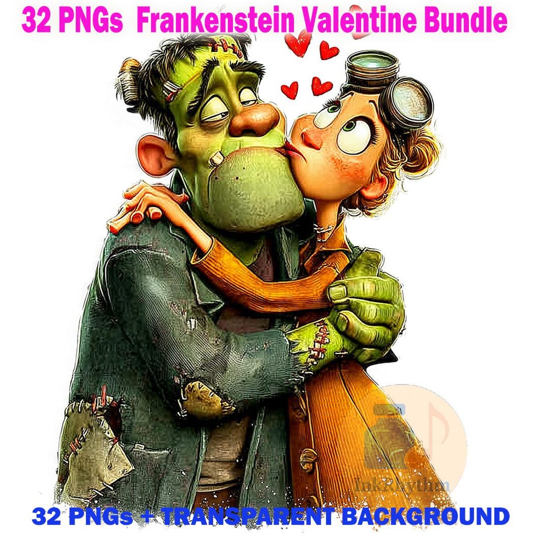 Frankenstein Valentine Clipart, Monster PNG Bundle (commercial Use ...