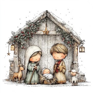 Cute Christmas Nativity Scene Clipart Bundle - 26 PNG Cute Holy Family ...