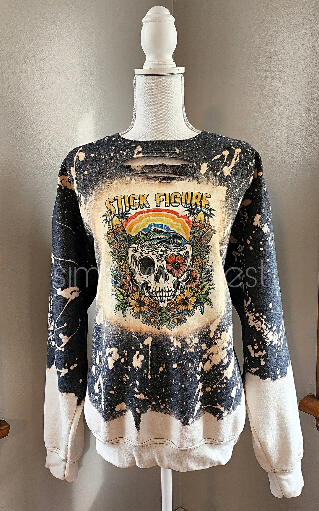 Distressed Custom Hand Bleached Sweater. Long Sleeve Vintage Band ...