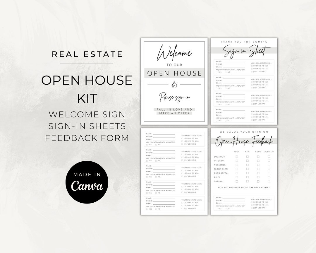 Open House Sign in Sheet / Welcome Sign / Feedback Form / Printable ...