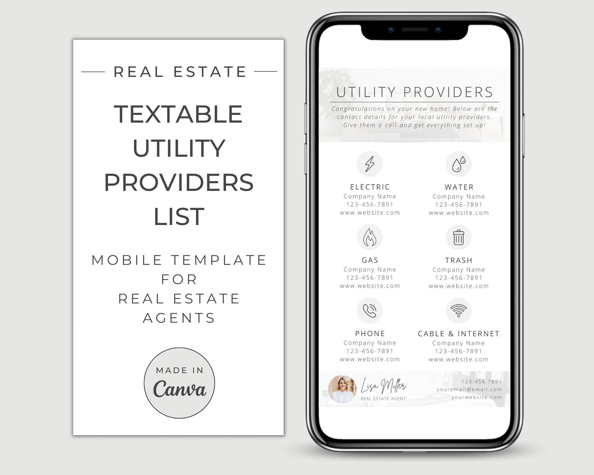 Textable Utility Providers List / Canva Real Estate Template - Etsy