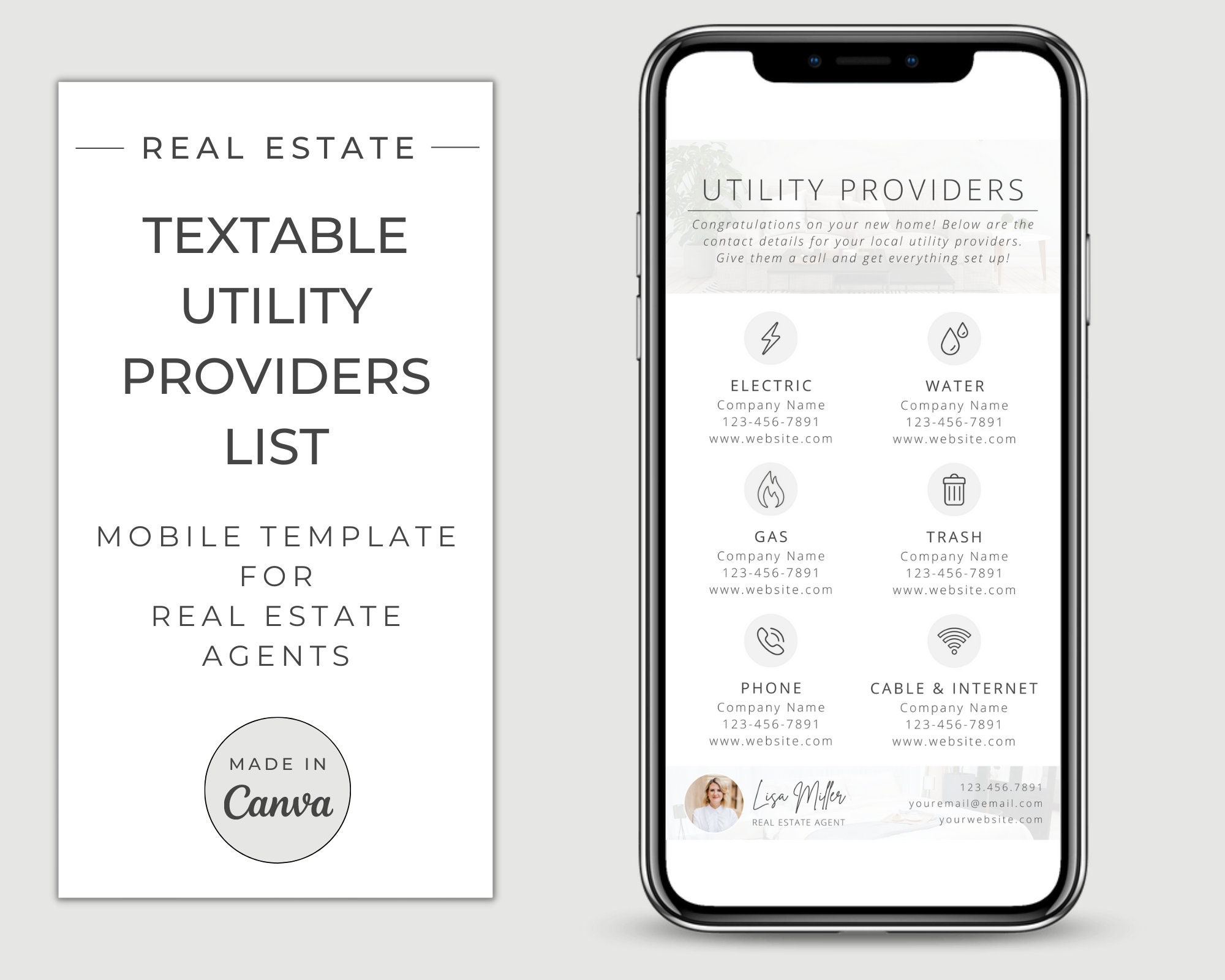 Textable Utility Providers List / Canva Real Estate Template - Etsy