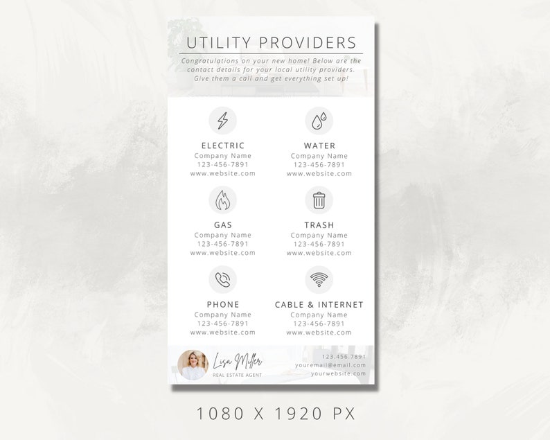 Textable Utility Providers List / Canva Real Estate Template for Phone ...