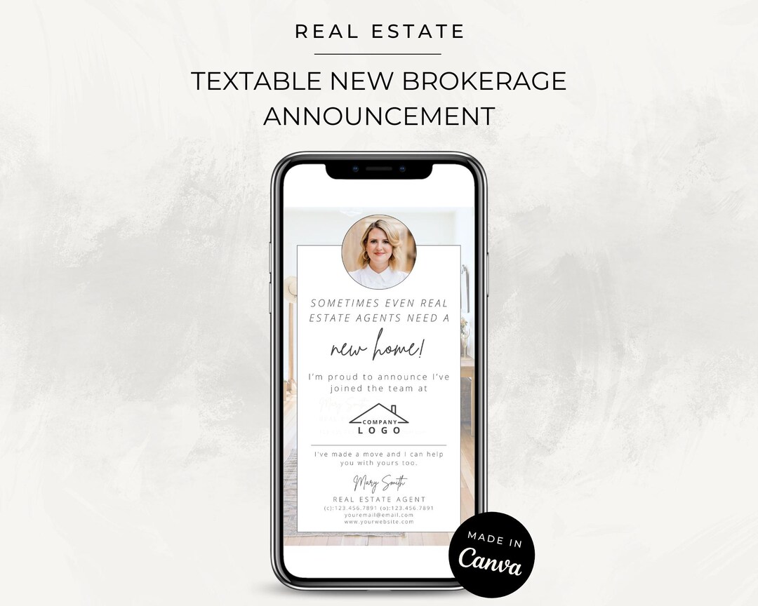 Realtor New Brokerage Announcement: Textable Digital Card (real Estate ...
