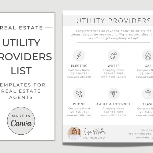 Utility Providers List Flyer Real Estate Marketing Real - Etsy