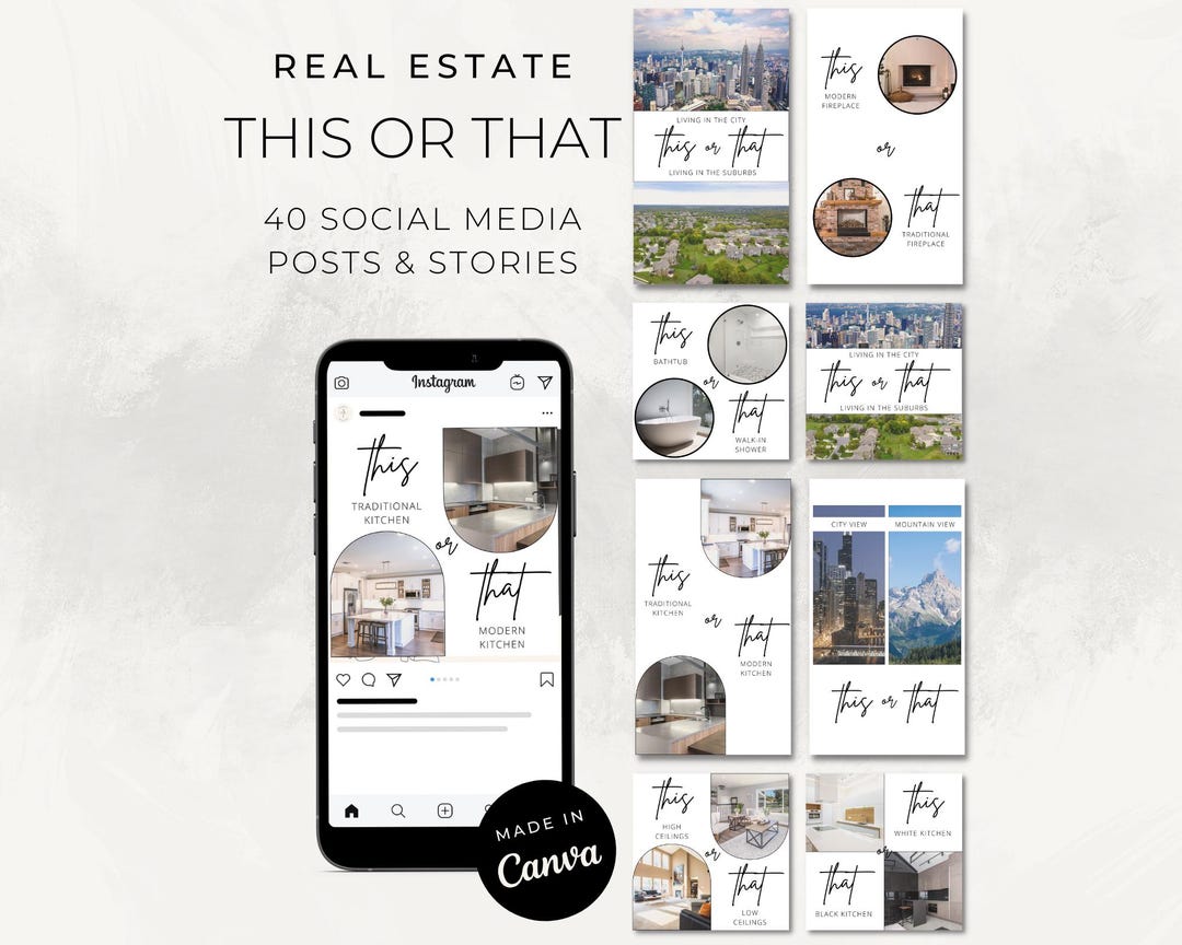 Real Estate This or That Social Media Templates (canva) - Etsy