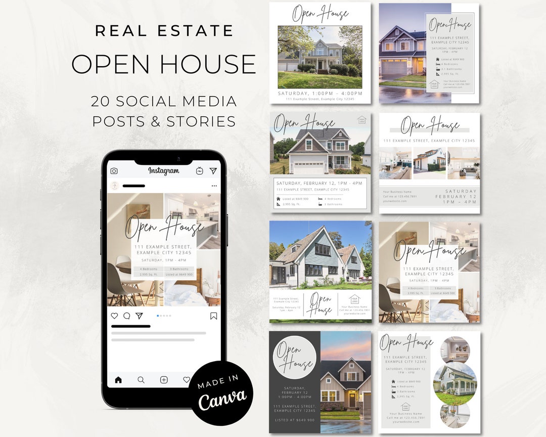 20 Open House Social Media Posts & Stories / Real Estate Canva ...