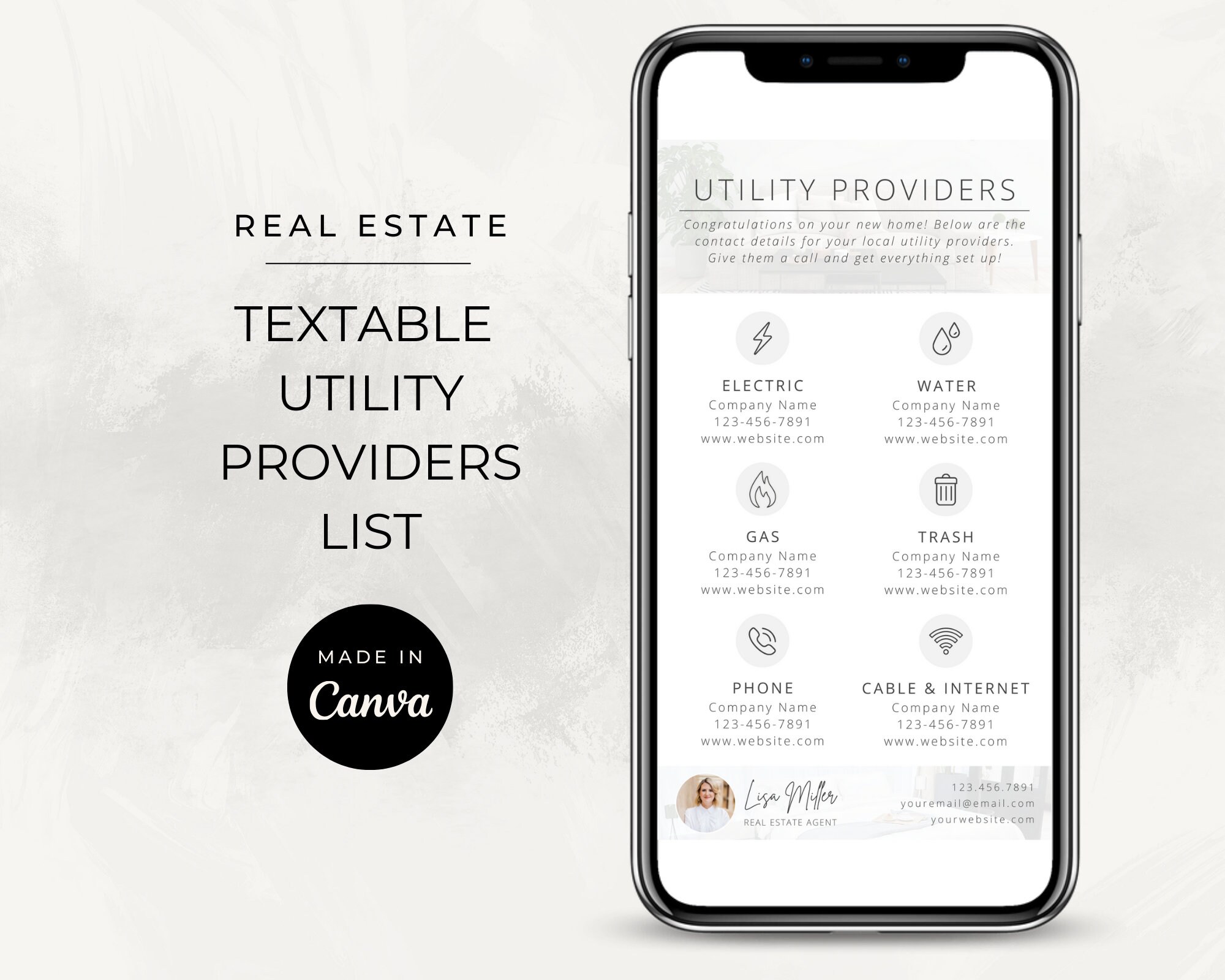 Textable Utility Providers List / Canva Real Estate Template for Phone ...