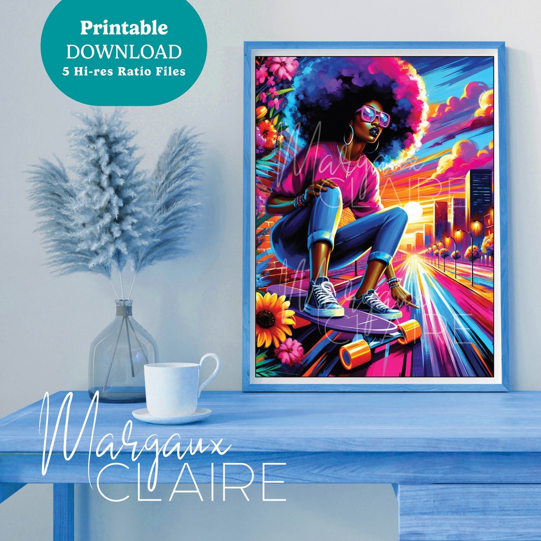 Skater Babes Collection, Nia, Printable Wall Art, Acrylic Digital ...