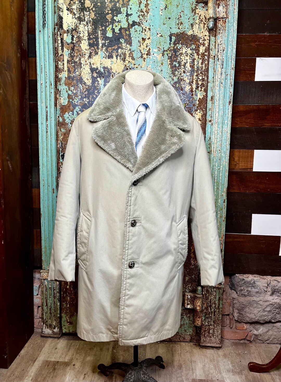 Vintage 1960s 1970s Faux Fur Khaki Overcoat XL - Etsy
