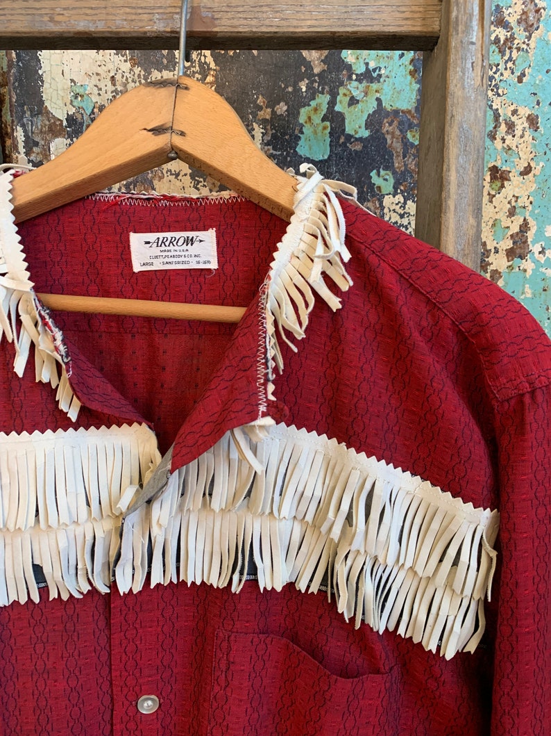 Vintage 1950s Arrow Loop Collar Custom Western Fringe Long Sleeve Shirt ...