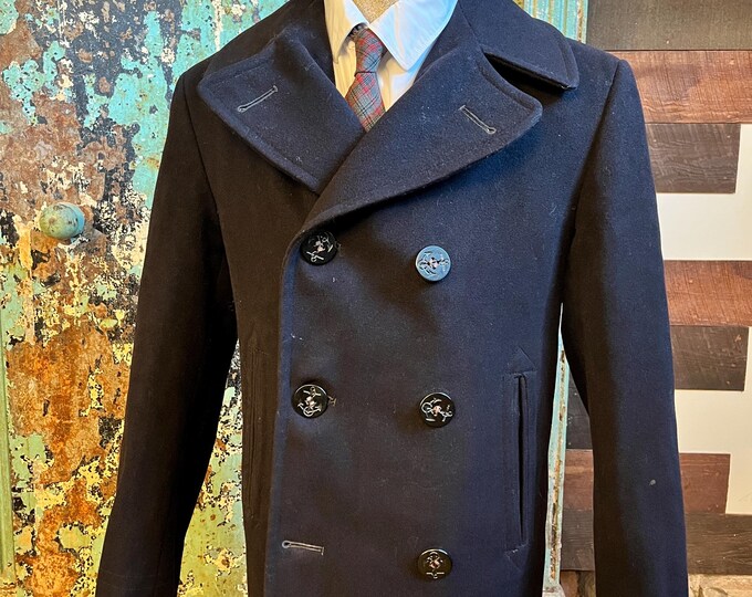 WW2 ~ Mens ~ Navy ~ Original ~ Peacoat ~ Ten Button Front ~ Named ...