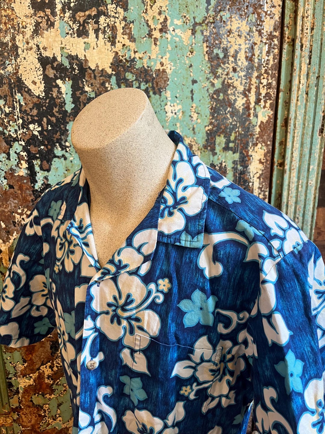 Vintage Blue Hawaiian Cotton Shirt Medium - Etsy