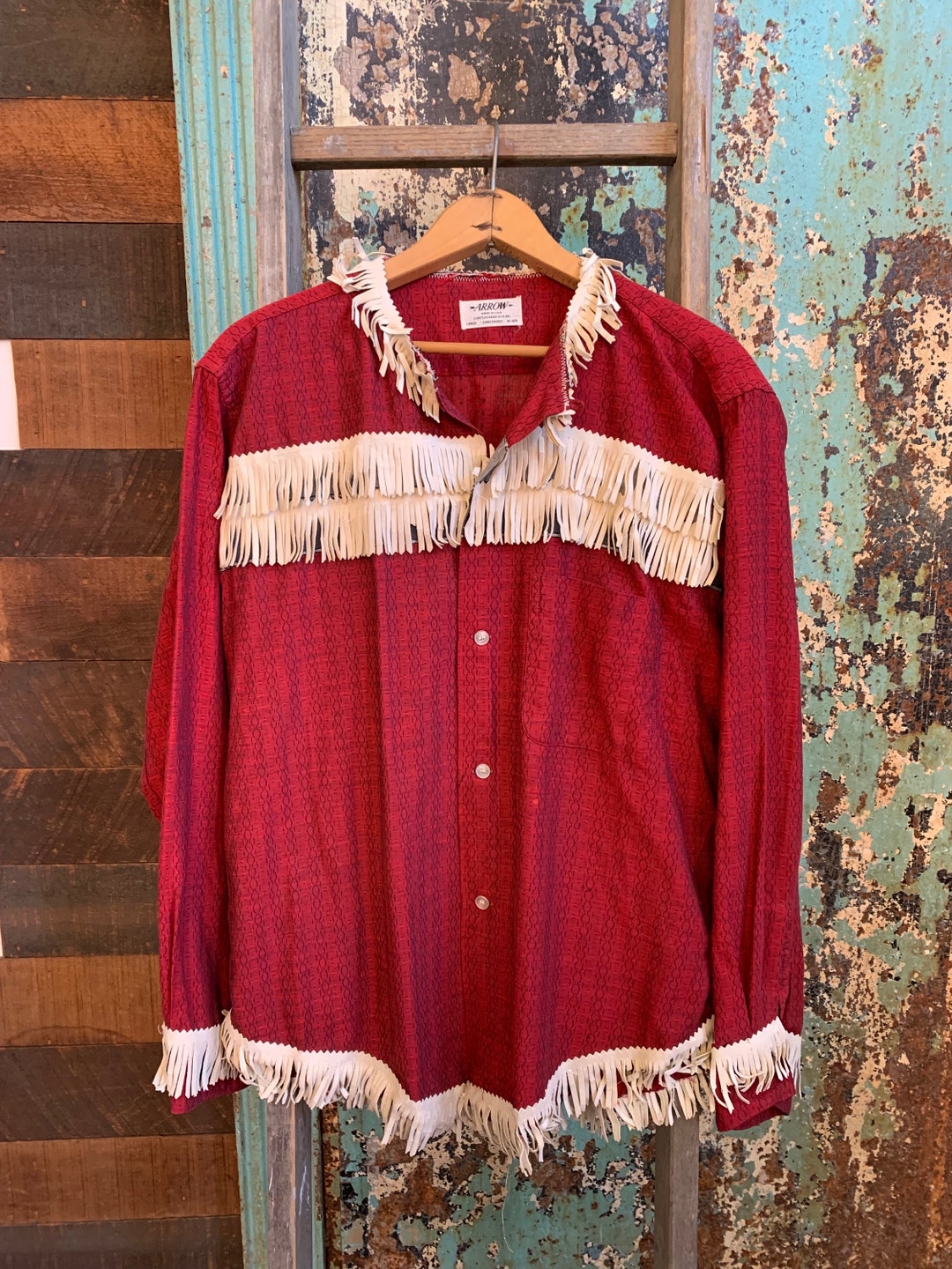 Vintage 1950s Arrow Loop Collar Custom Western Fringe Long Sleeve Shirt ...