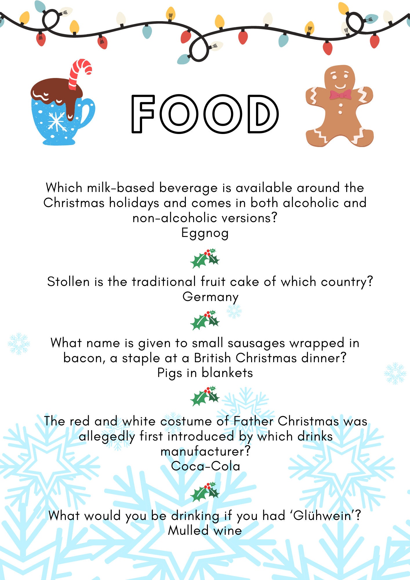Christmas Trivia Printable Game Holiday Party Games Christmas Family ...