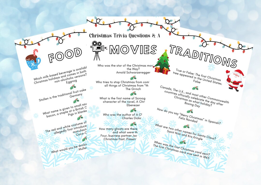 Christmas Trivia Printable Game Holiday Party Games Christmas Family ...