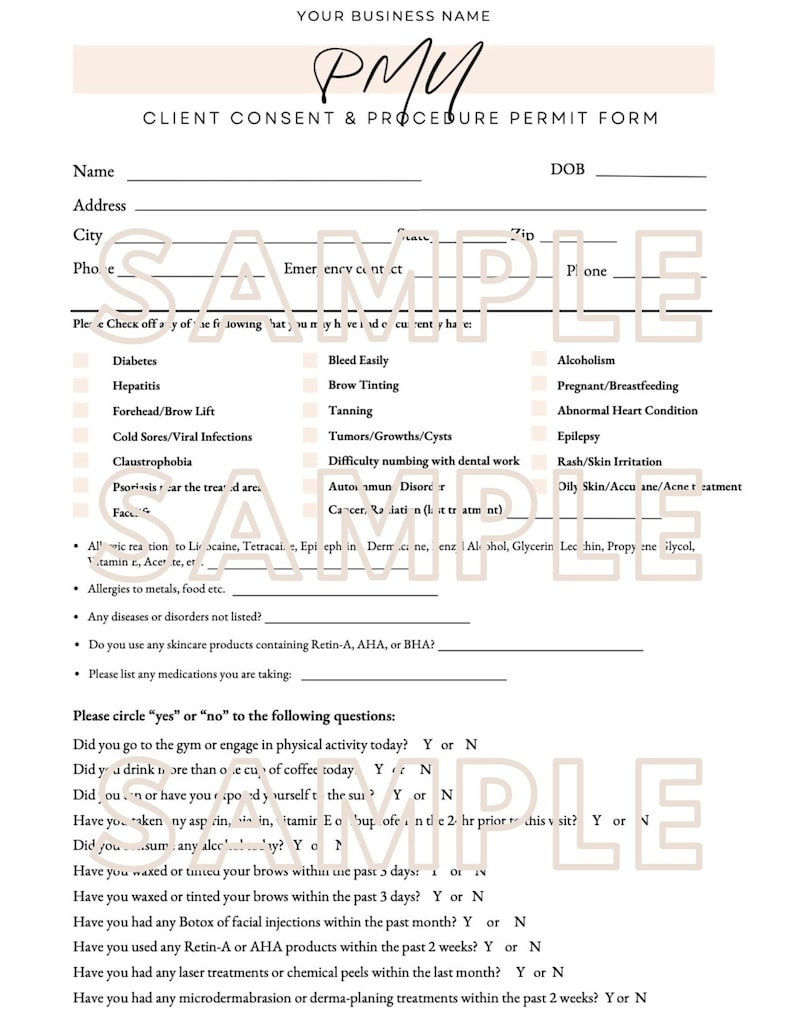 Microblading, Powder Brows, PMU Consent Form + Media Consent - Etsy