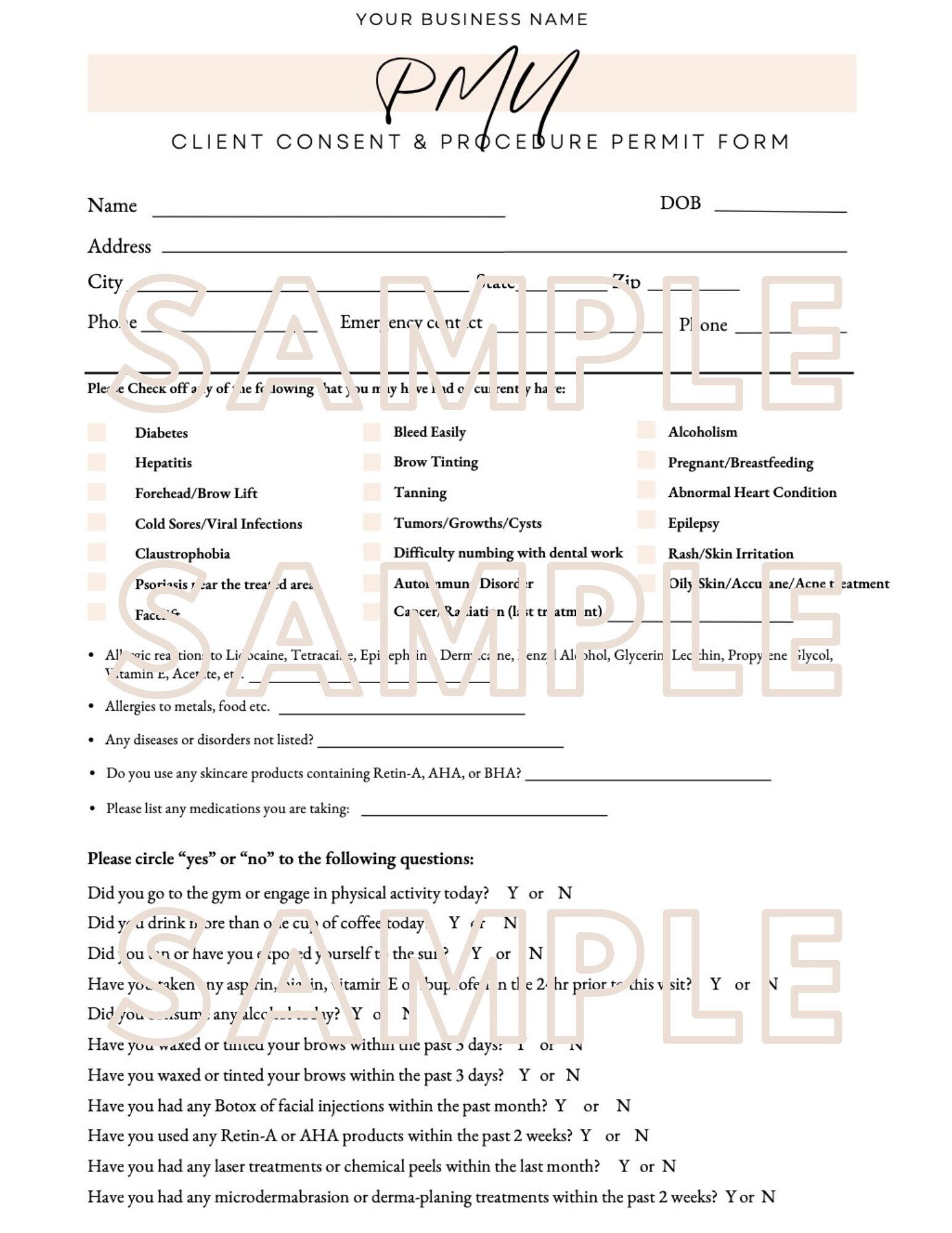 Microblading, Powder Brows, PMU Consent Form + Media Consent - Etsy