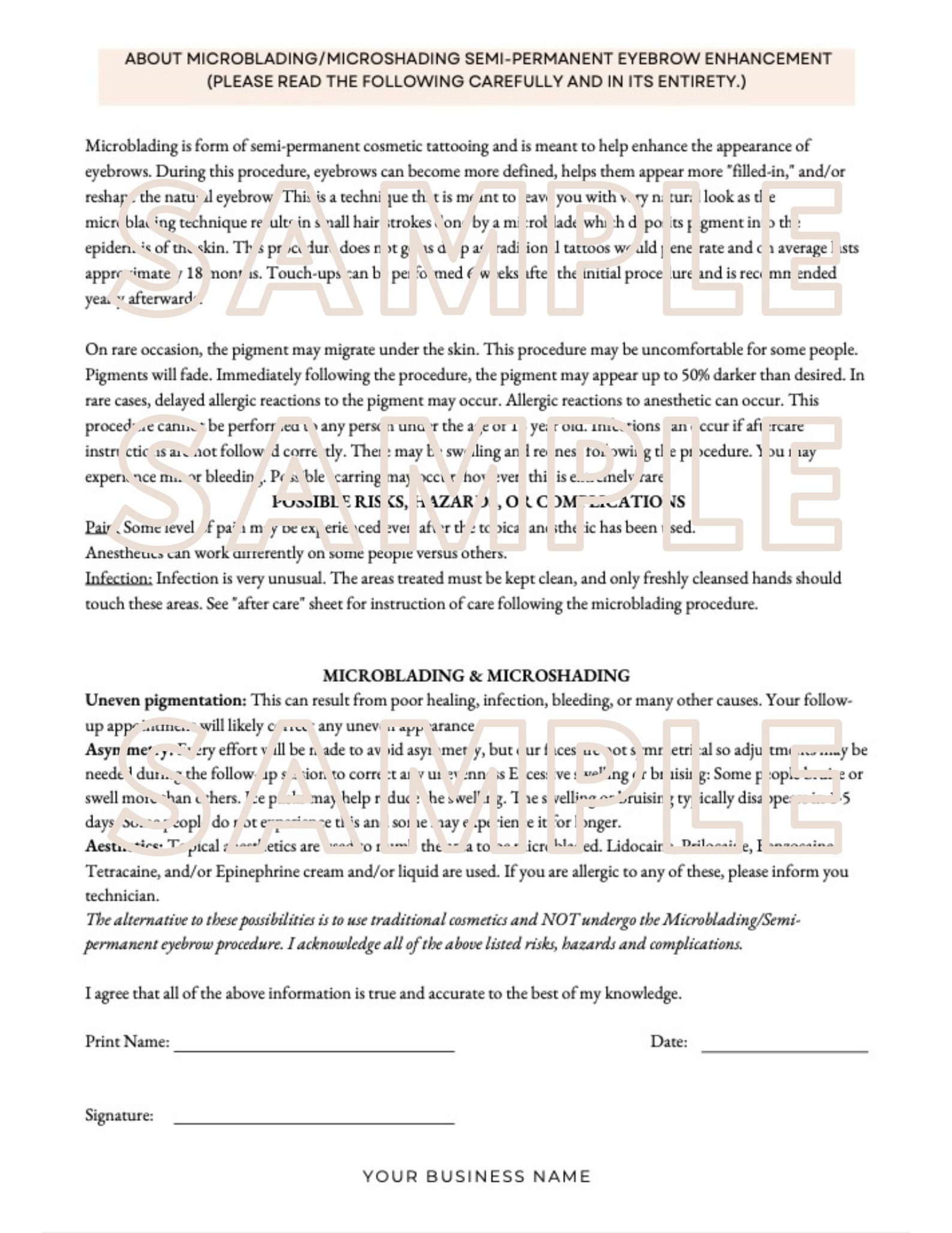 Microblading, Powder Brows, PMU Consent Form + Media Consent - Etsy