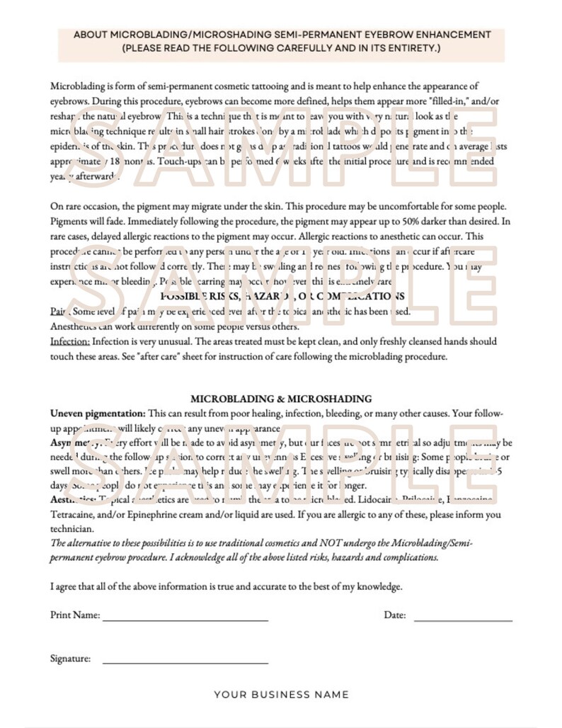Microblading, Powder Brows, PMU Consent Form + Media Consent - Etsy