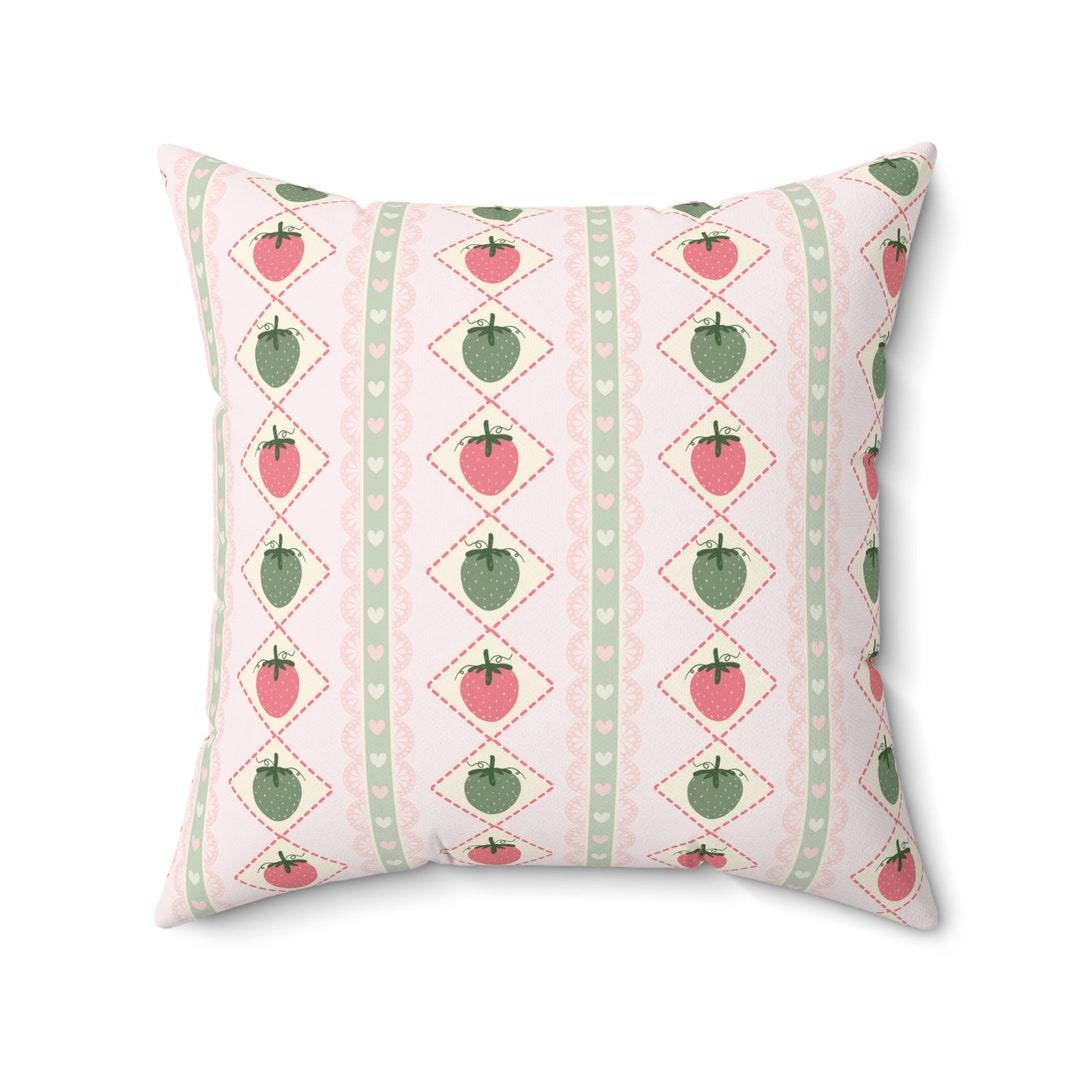 Coquette Square Pillow Strawberries Green and Red Coquette Aesthetic ...