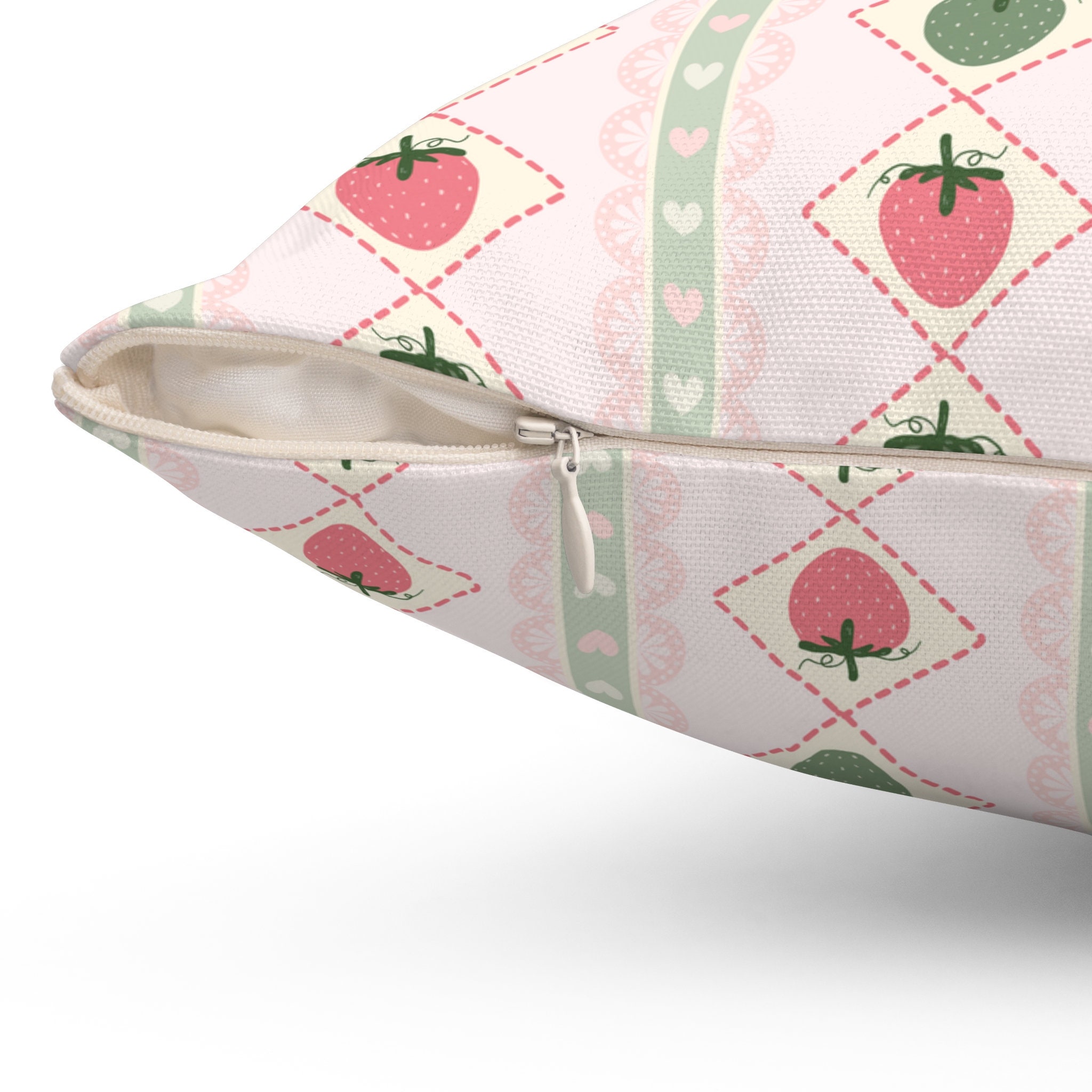 Coquette Square Pillow Strawberries Green and Red Coquette Aesthetic ...